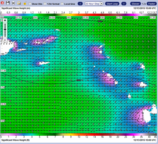 SeaWeather’s high-resolution wave forecast shows the height, direction ...